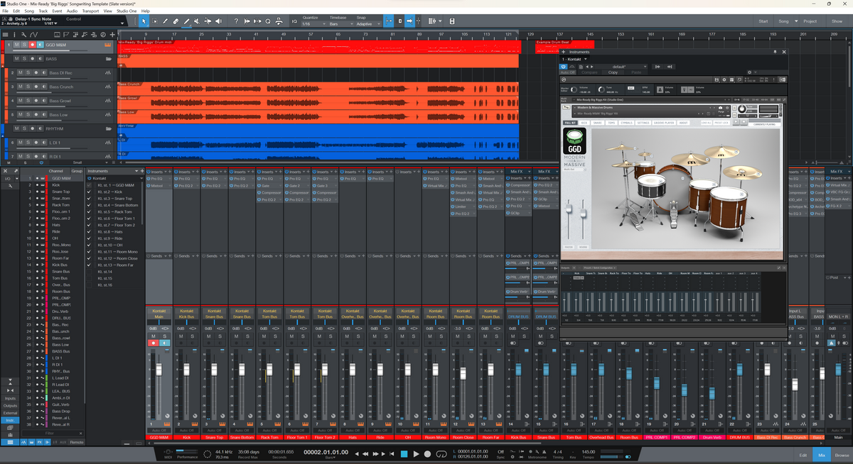 Songwriting DAW Template "Big Riggs" | Studio One – Mix-Ready